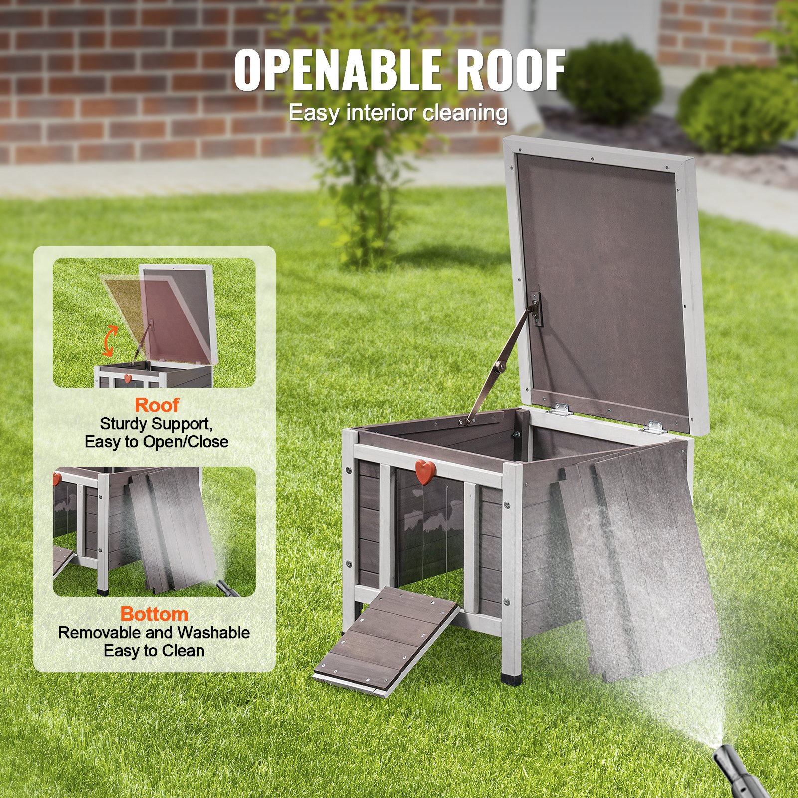 VEVOR Outdoor Cat House Wooden Feral Cat Shelter with Roof & PVC Door ...