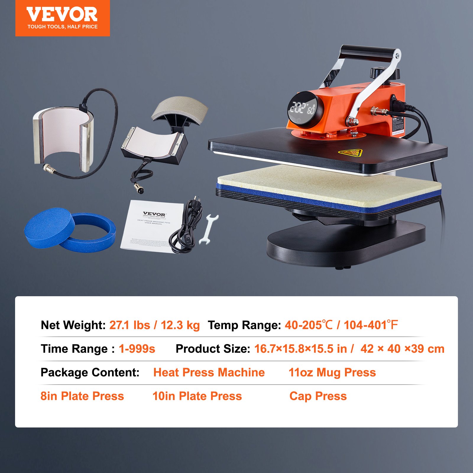 VEVOR 5-in-1 Heat Press Machine, 12" x 15" Fast Heating, 360 Swing Away ...
