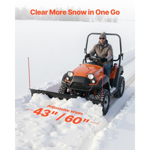 VEVOR Snow Plow Blade 43/60 in Adjustable UTV ATV Plow Kit for Snow ...