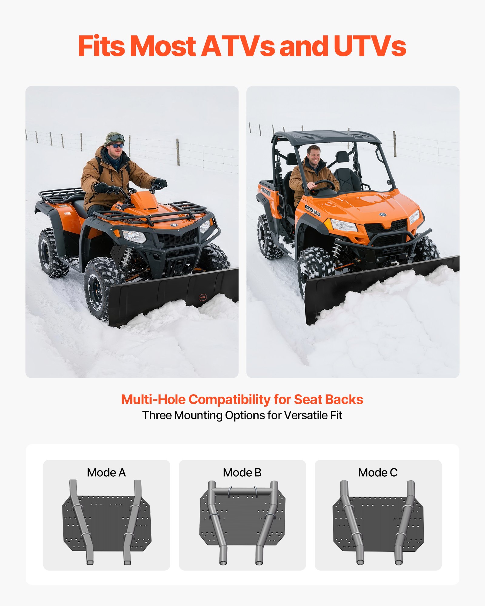 VEVOR Snow Plow Kit, 48in Universal Snow Plow Attachment, Height & Left ...