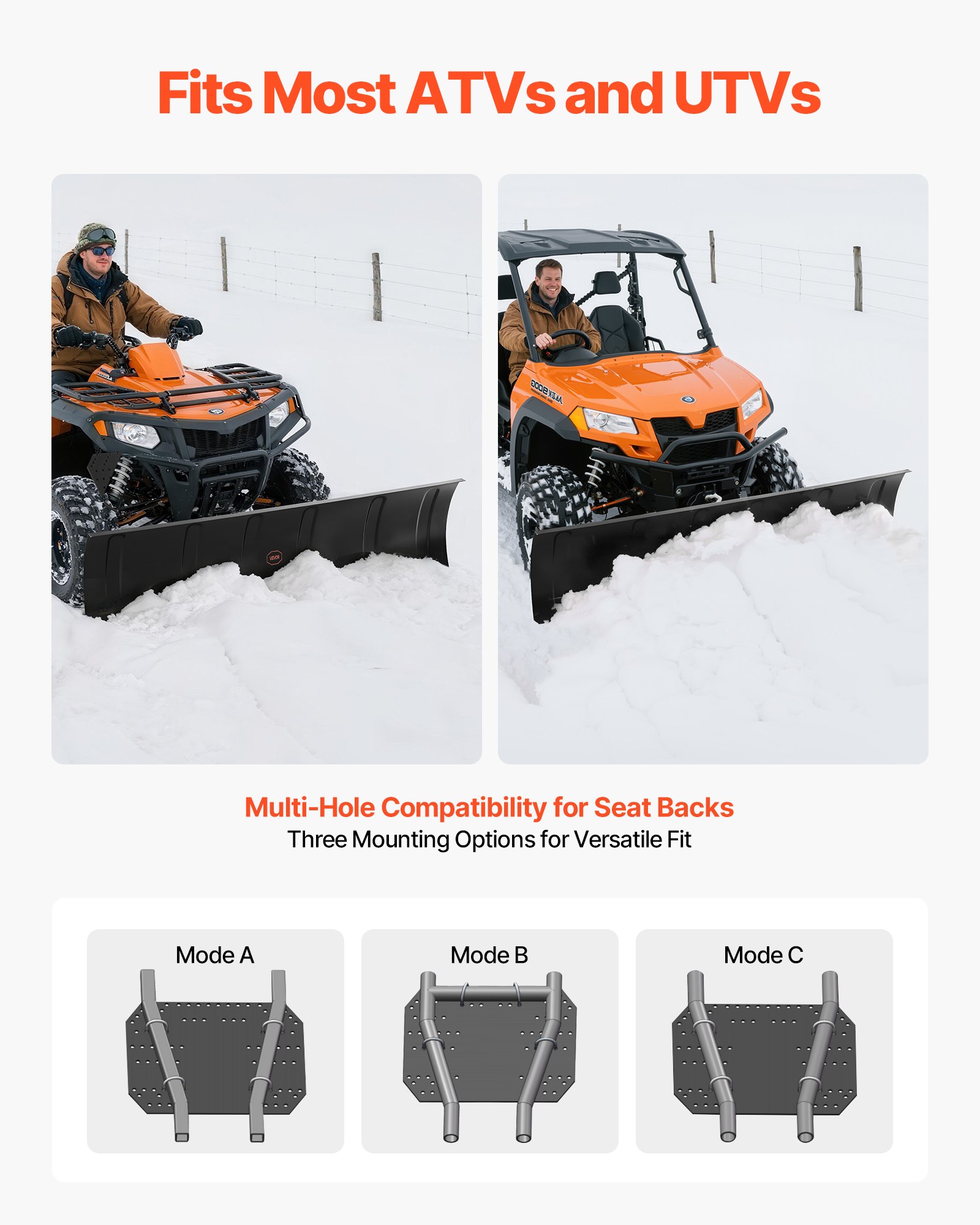 VEVOR Snow Plow Kit, 60in Universal Snow Plow Attachment, Height & Left ...