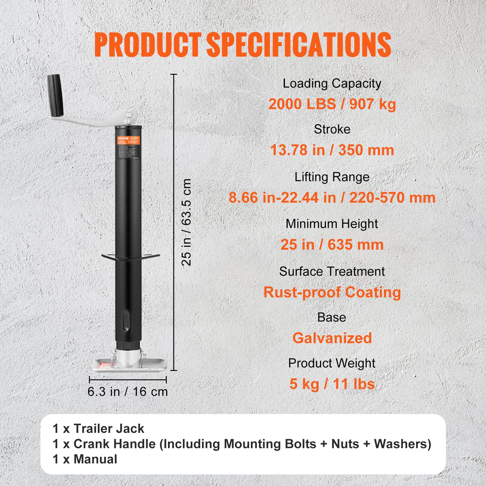 VEVOR Trailer Jack, Trailer Tongue Jack A-frame Bolt on Weight Capacity ...