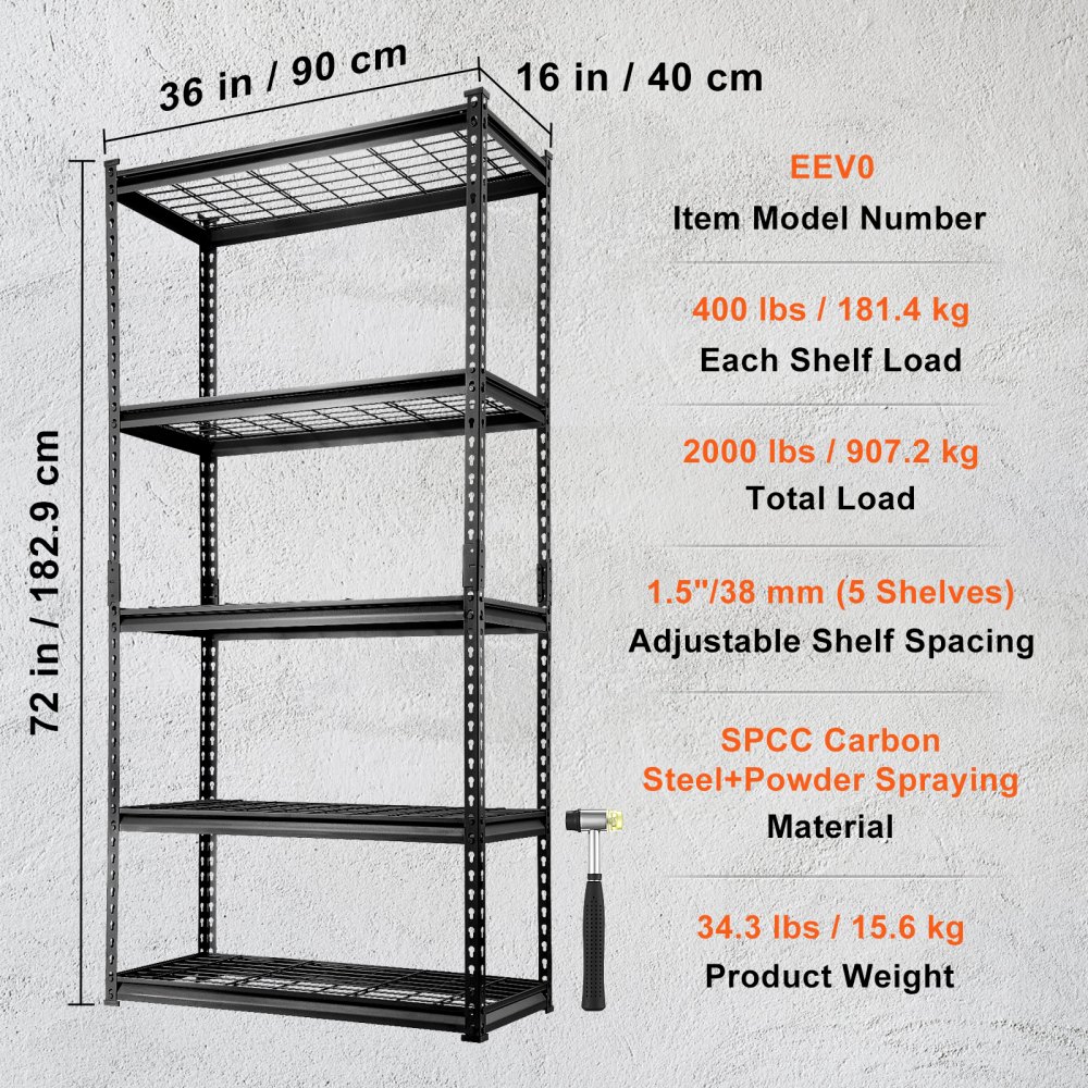 VEVOR Storage Shelving Unit, 5-Tier Adjustable, 2000 lbs Capacity ...