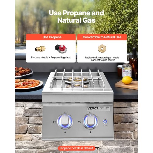 VEVOR Double Grilling Side Burners for Outdoor 2x17,000BTU Propane ...