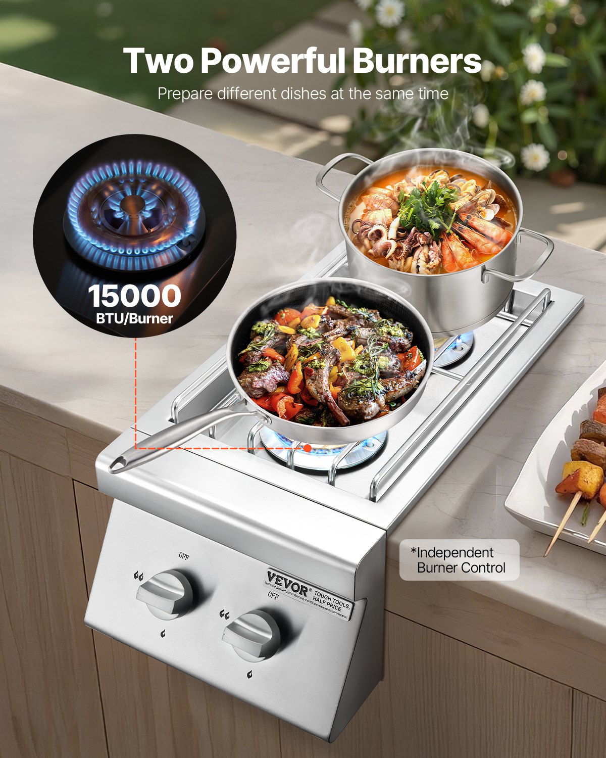 VEVOR Outdoor Side Burner — 2x15,000 BTU Stainless Steel
