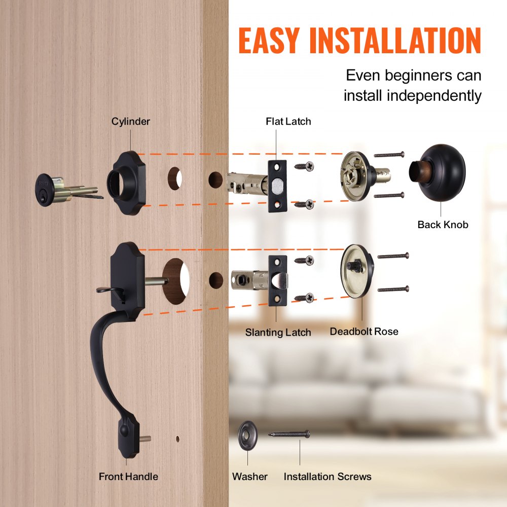 VEVOR Front Door Handle and Deadbolt Set, Matte Black Front Door Lock ...
