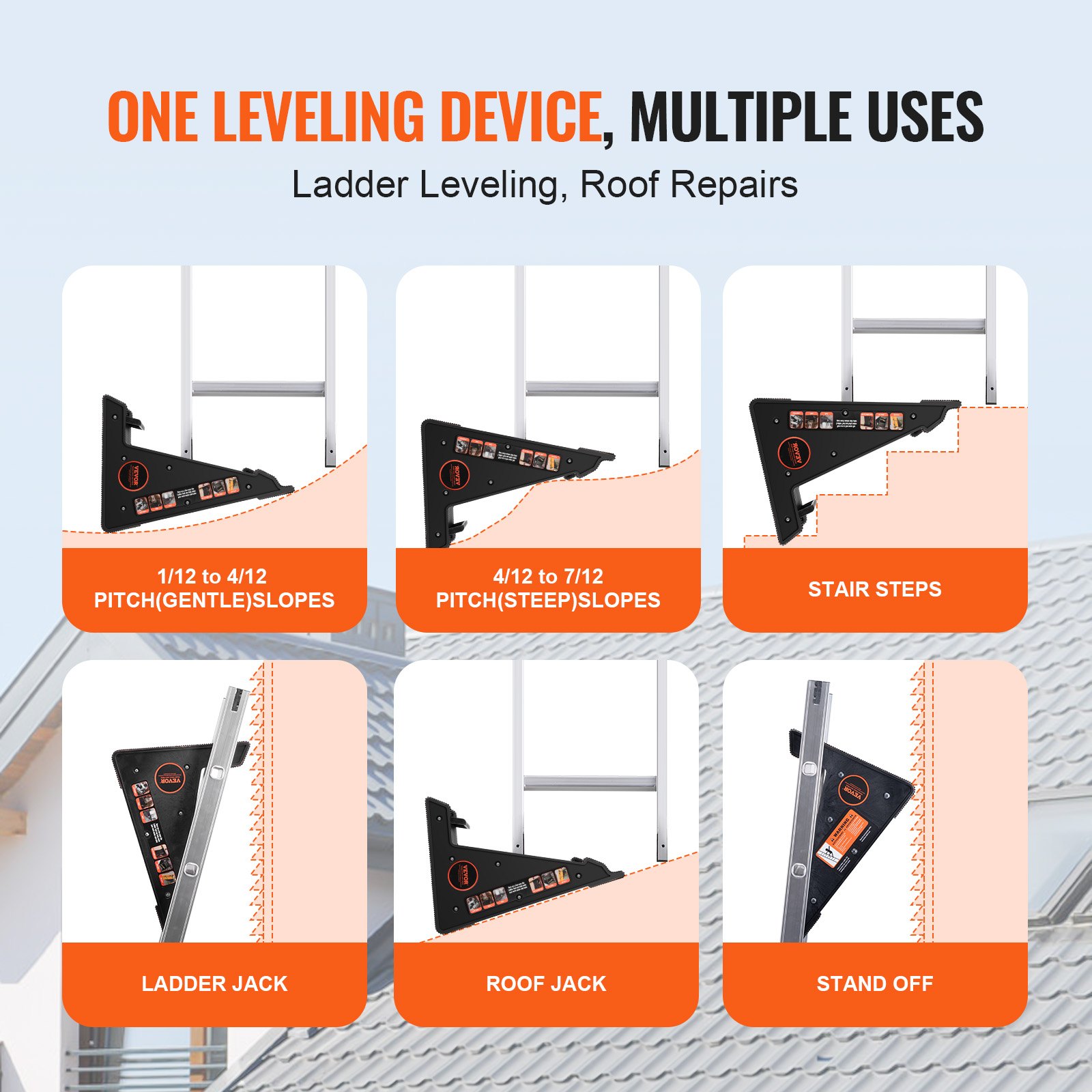 VEVOR Ladder Levler, 380lbs Load PP Ladder Leveling Tool, Pitch Hopper ...