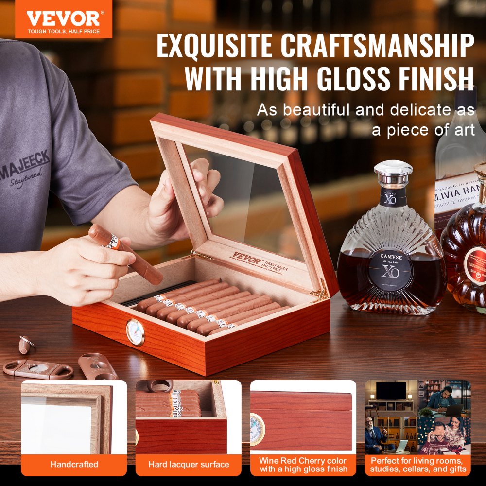 VEVOR Cigar Humidor, Glass Top Cigar Humidor Box, Handmade Spanish ...