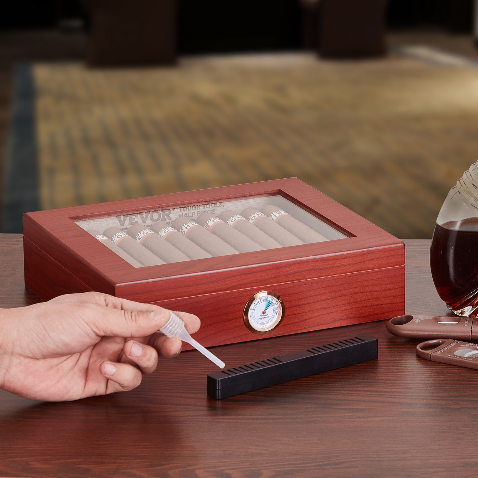 VEVOR Cigar Humidor, Glass Top Cigar Humidor Box, Handmade Spanish ...