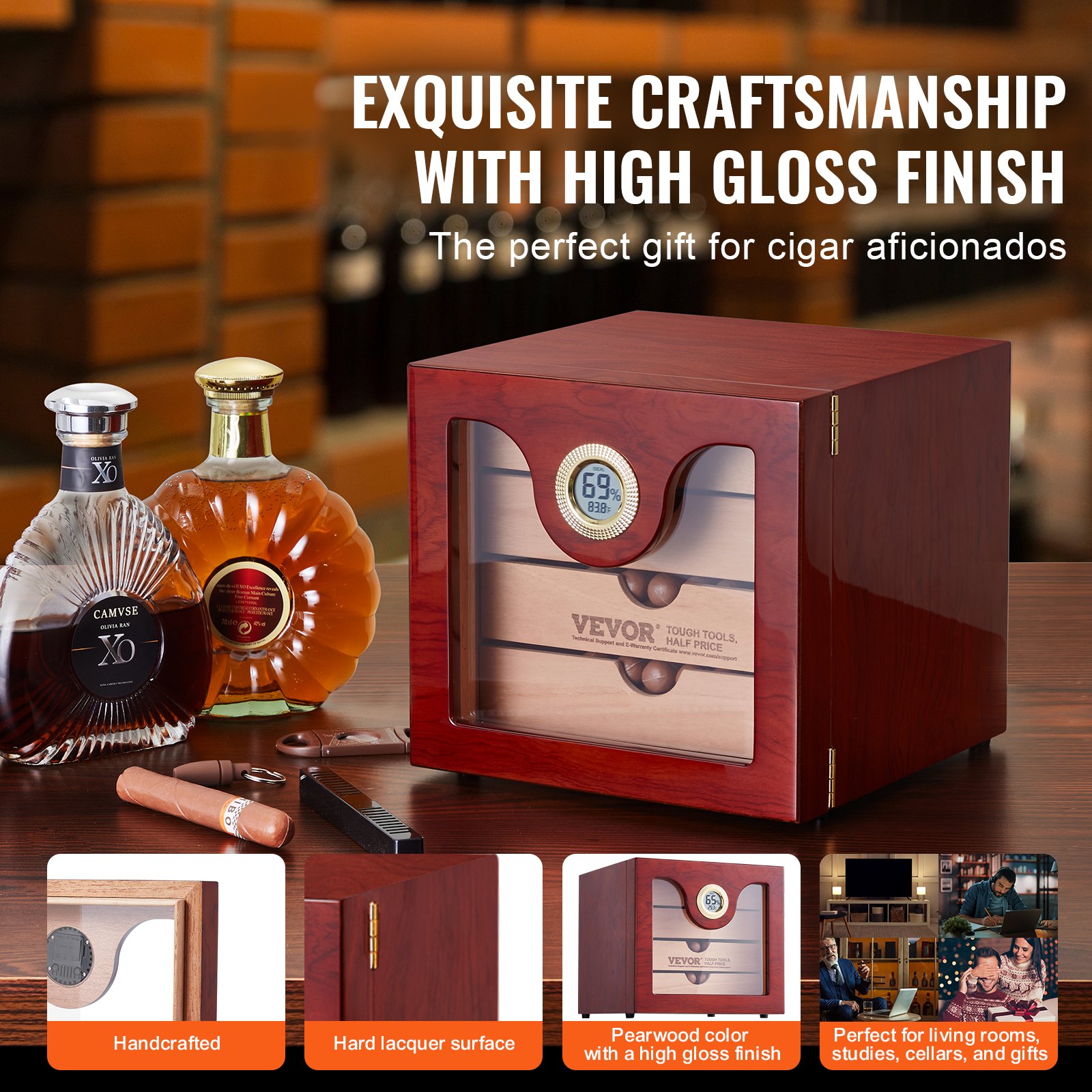 VEVOR 100 Cigar Humidor Cabinet Cedar Cigar Box Humidifier & Hygrometer ...