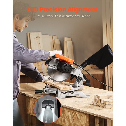 Compound Miter Saw 10-Inch Blade 15 Amp Motor 60-Tooth Corded Single ...