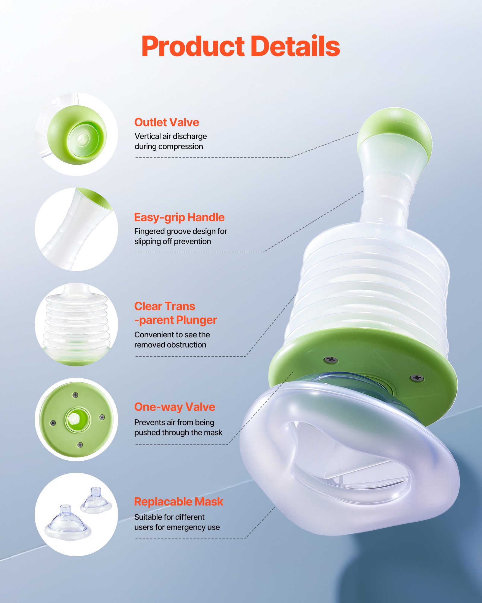 VEVOR Airway Clear Device – 3 Multi-size Mask, 1 Storage Bag