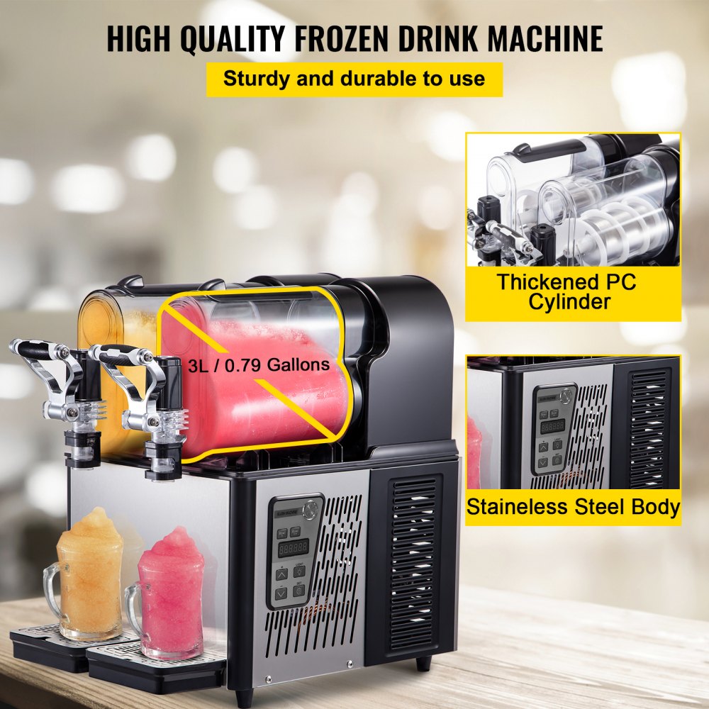 VEVOR Margarita Machine, 3LX2 Tank Slushy Machine Commercial, 340W Frozen Margarita Machine with ...