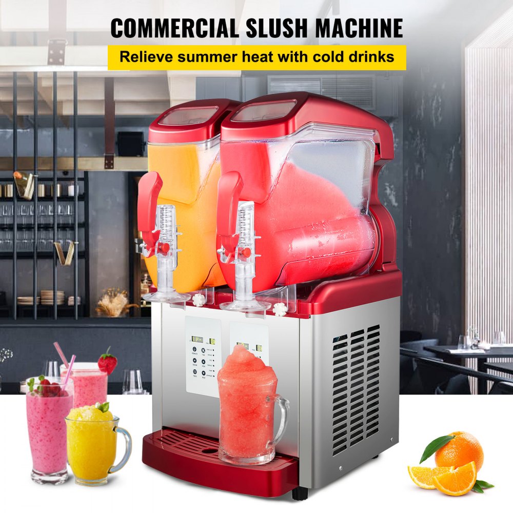 VEVOR Commercial Slushy Machine, 6Lx2/1.6 Galx2 Food-Grade PC Tank ...