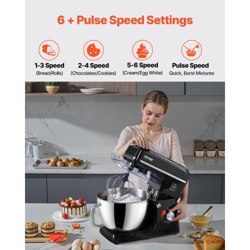 Stand Mixer 8.3 QT Electric Dough Mixer 660W 6 + P Speeds Kitchen Food ...