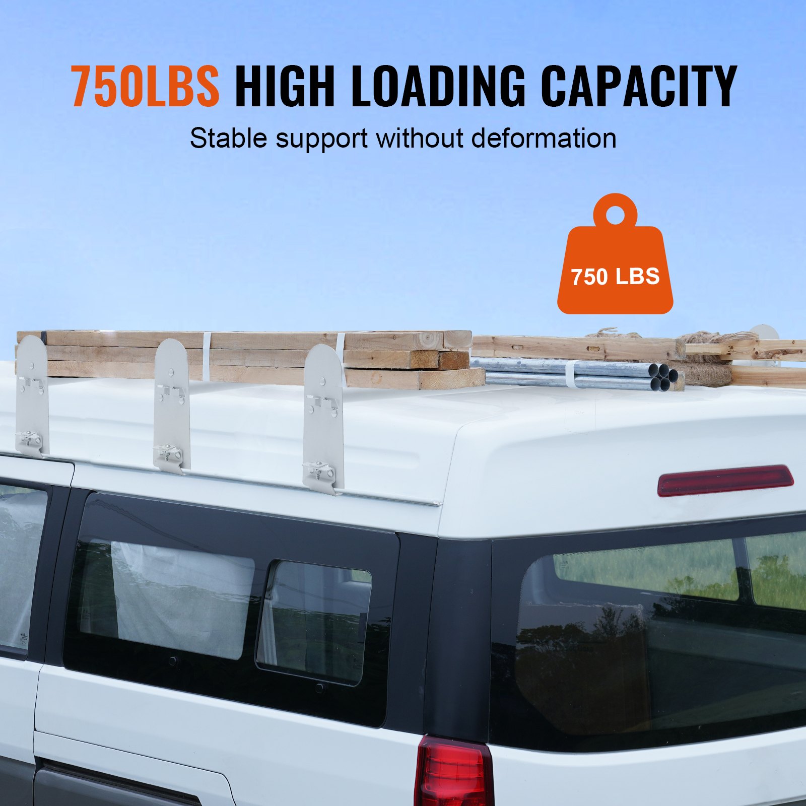VEVOR Van Roof Ladder Rack, 3 Bars Alloy Steel Roof Racks, 750 LBS ...