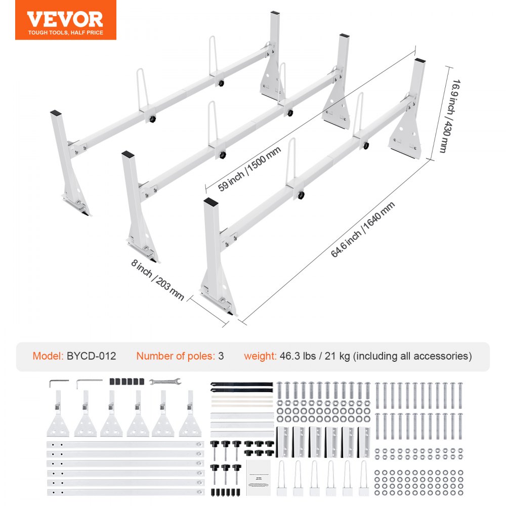 VEVOR Trailer Ladder Racks – 56.7-63" & 800 LBS Capacity