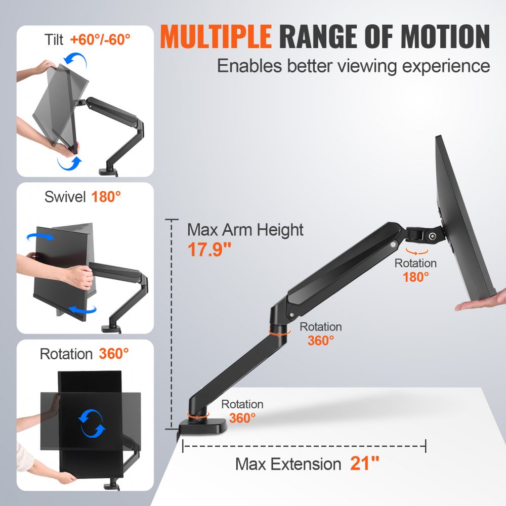 VEVOR Single Monitor Mount for 13"-32" Screens, Gas Spring Monitor Arm ...