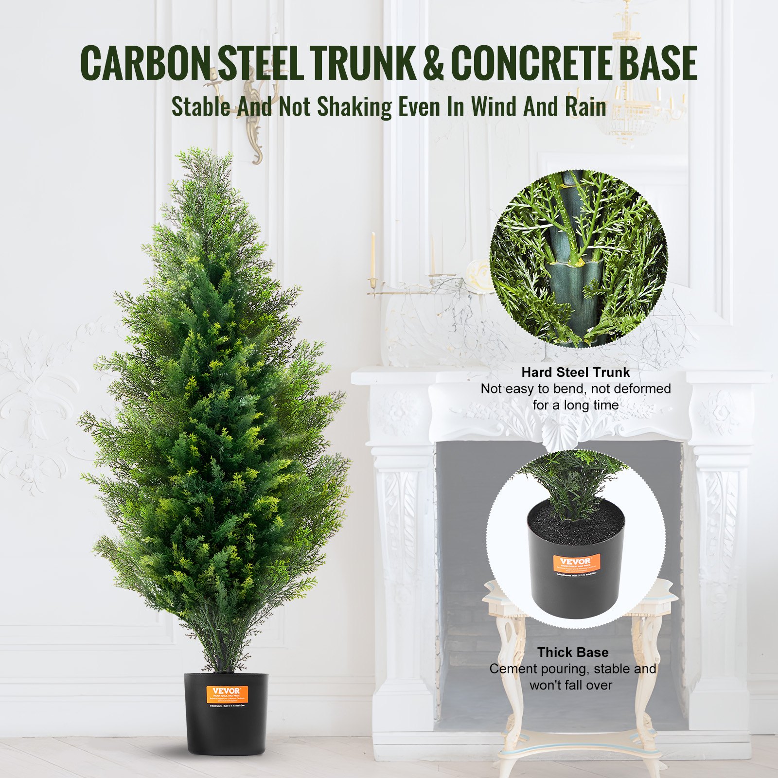 VEVOR 2 Pack 3' Artificial Cedar Topiary Tree Faux Plant UV Decor In ...