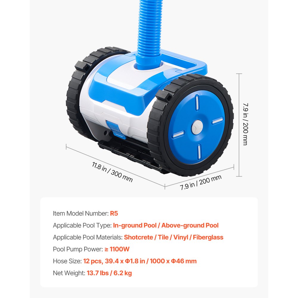 VEVOR Suction Pool Vacuum Cleaner - 40 Ft Hose, 2 Wheels