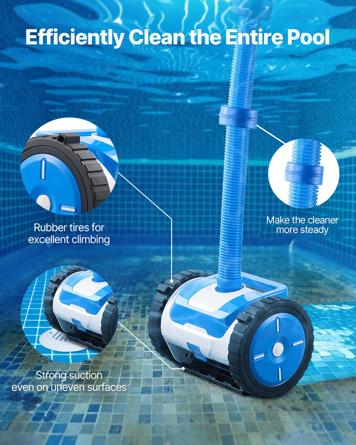 VEVOR Suction Pool Vacuum Cleaner - 40 Ft Hose, 2 Wheels