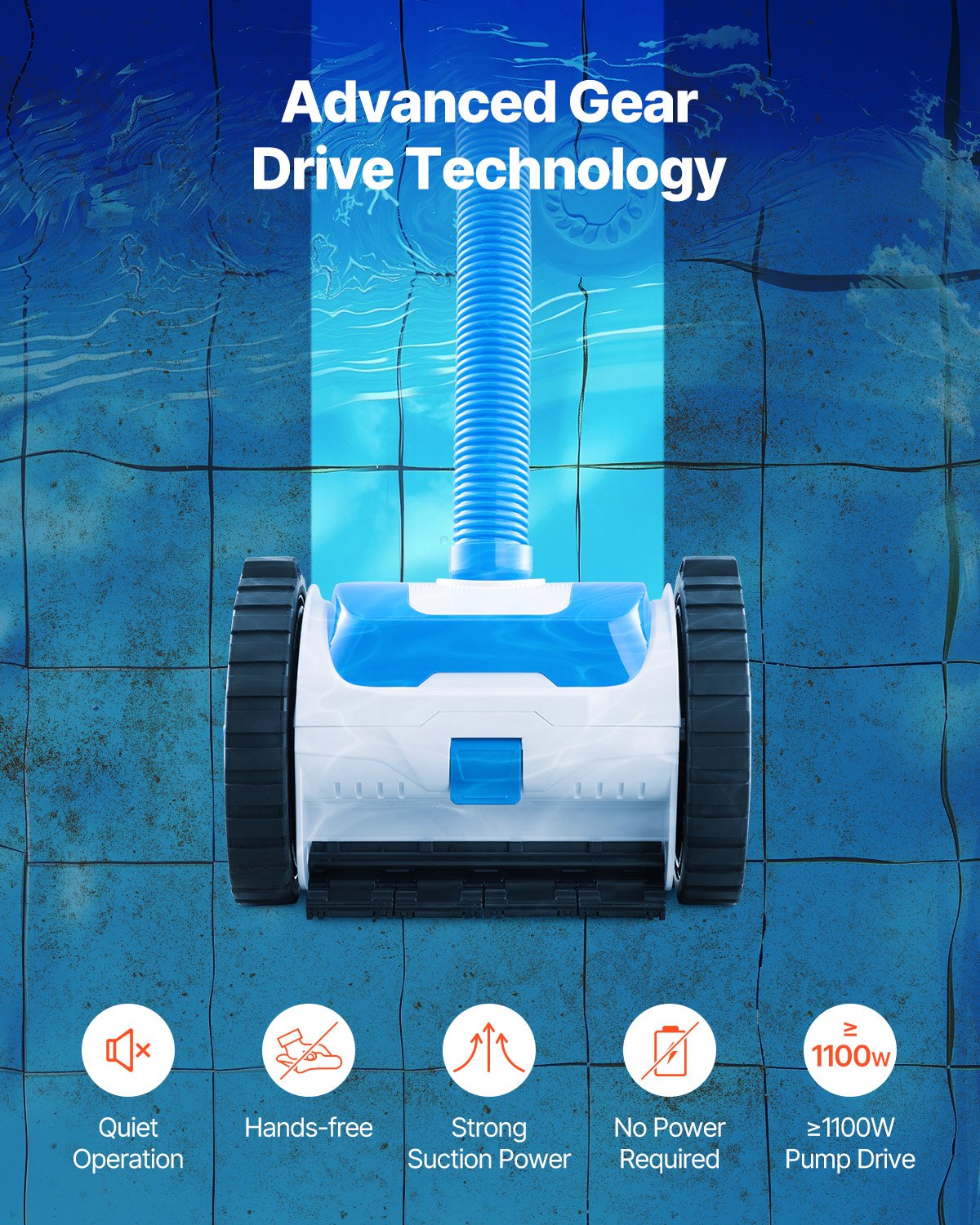 VEVOR Suction Pool Vacuum Cleaner - 40 Ft Hose, 2 Wheels