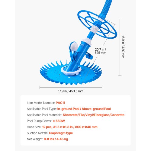 VEVOR Suction Pool Cleaner, Automatic Pool Vacuum Cleaner, Suction Side ...