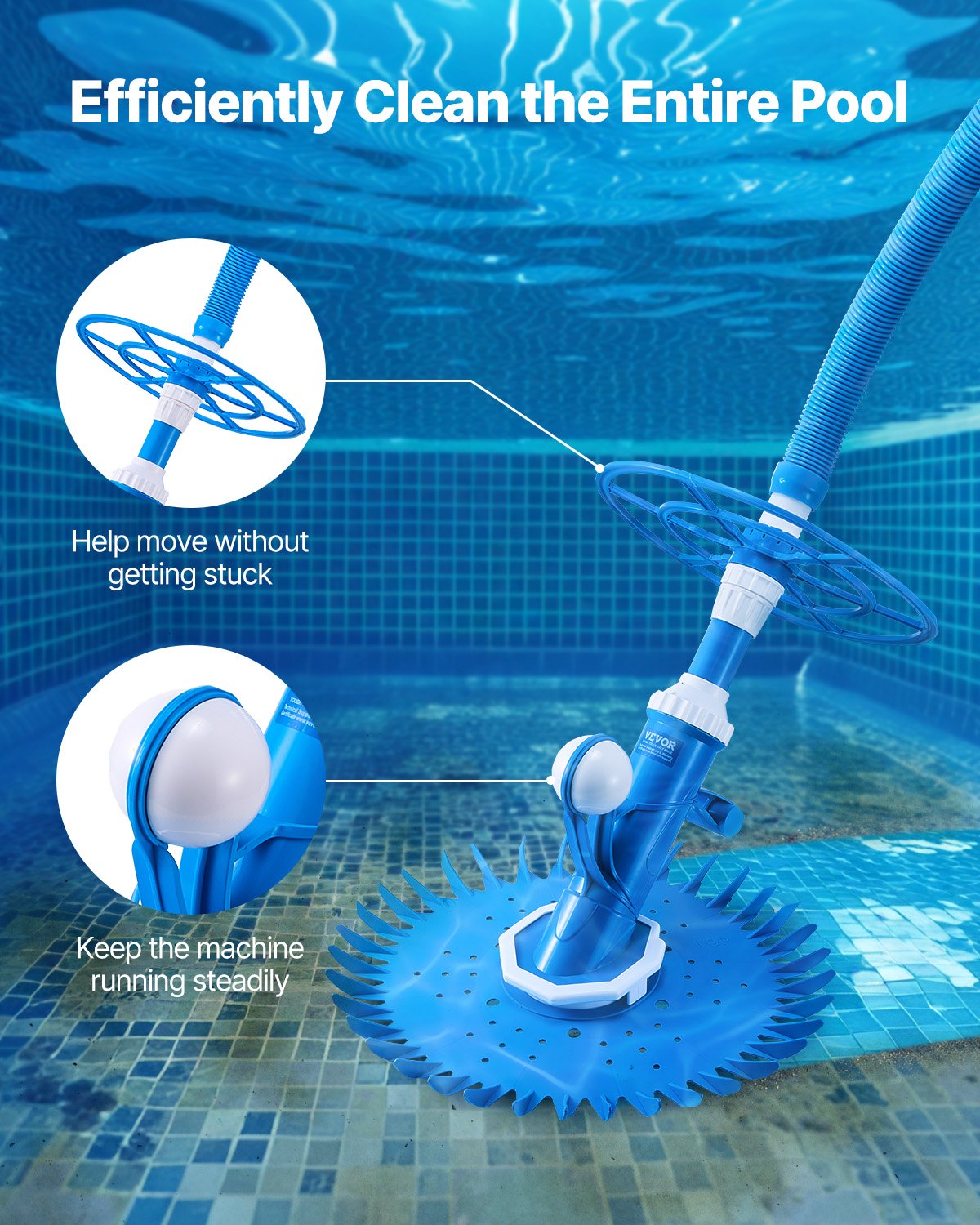 VEVOR Suction Pool Cleaner, Automatic Pool Vacuum Cleaner, Suction Side ...