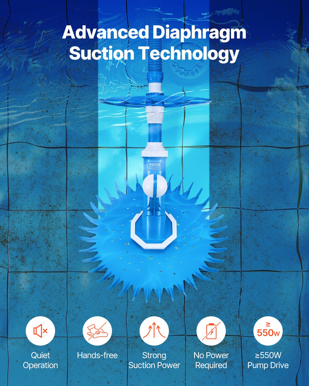 VEVOR Suction Pool Cleaner, Automatic Pool Vacuum Cleaner, Suction Side ...