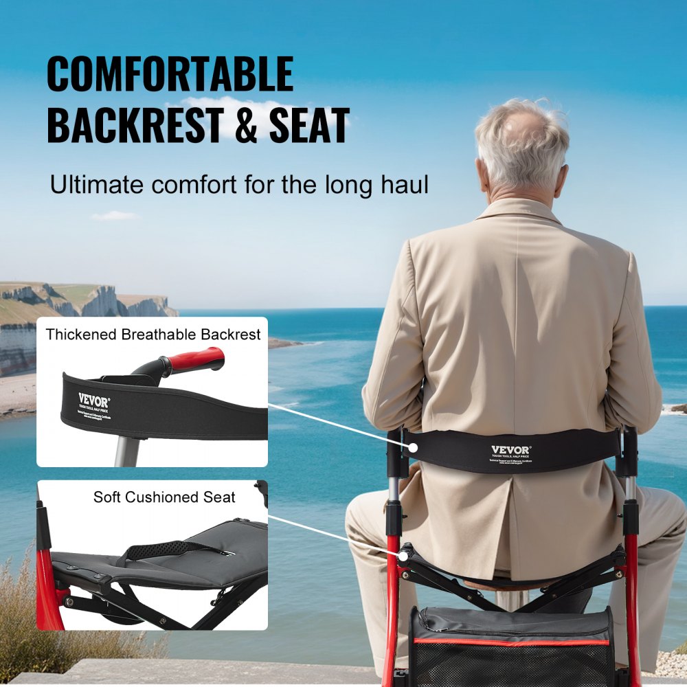 VEVOR Folding Rollator Walker for Seniors and Adults, Lightweight ...