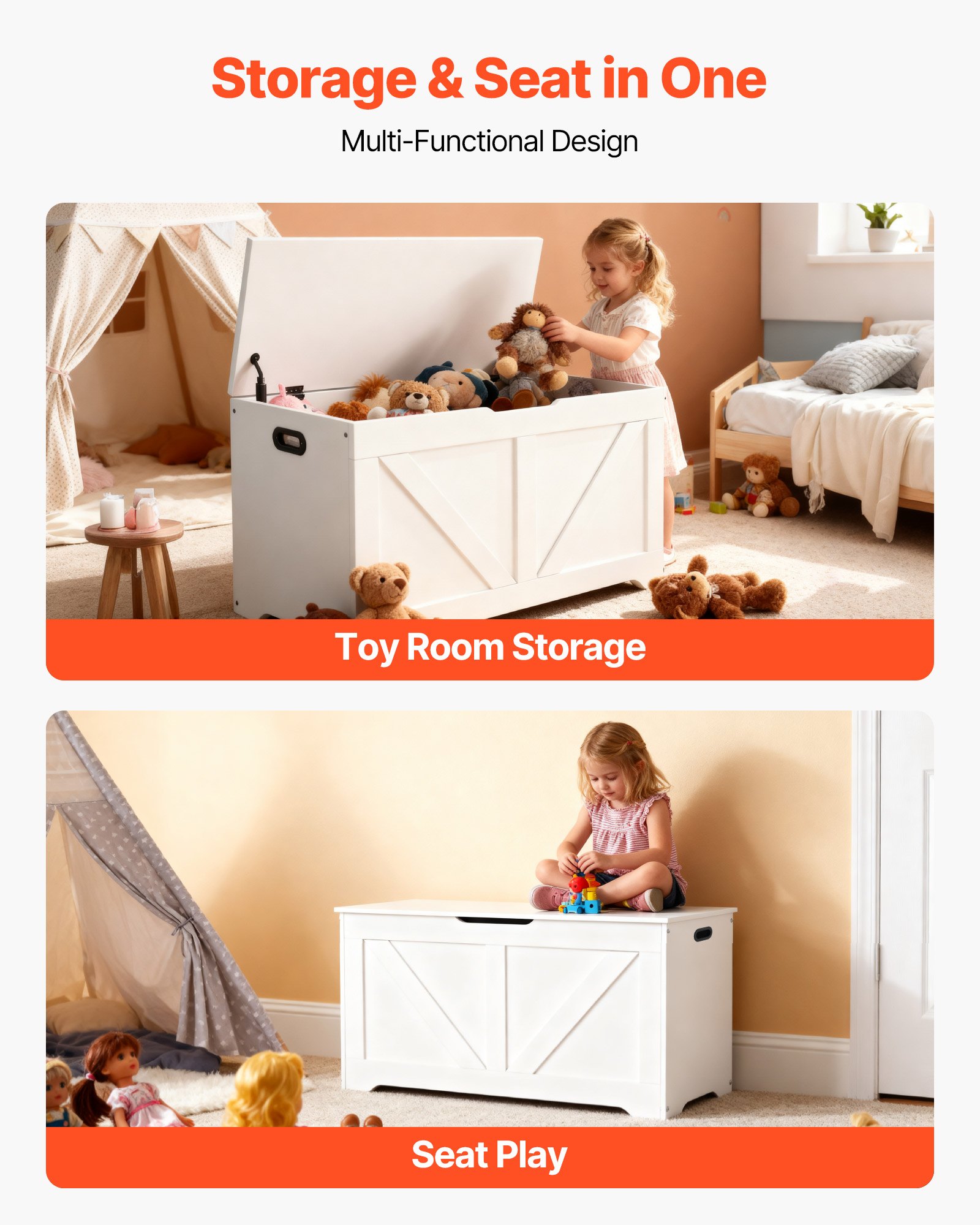 VEVOR Kids Storage Bench, Wooden Toy Box Chest, Large Storage Cabinet ...
