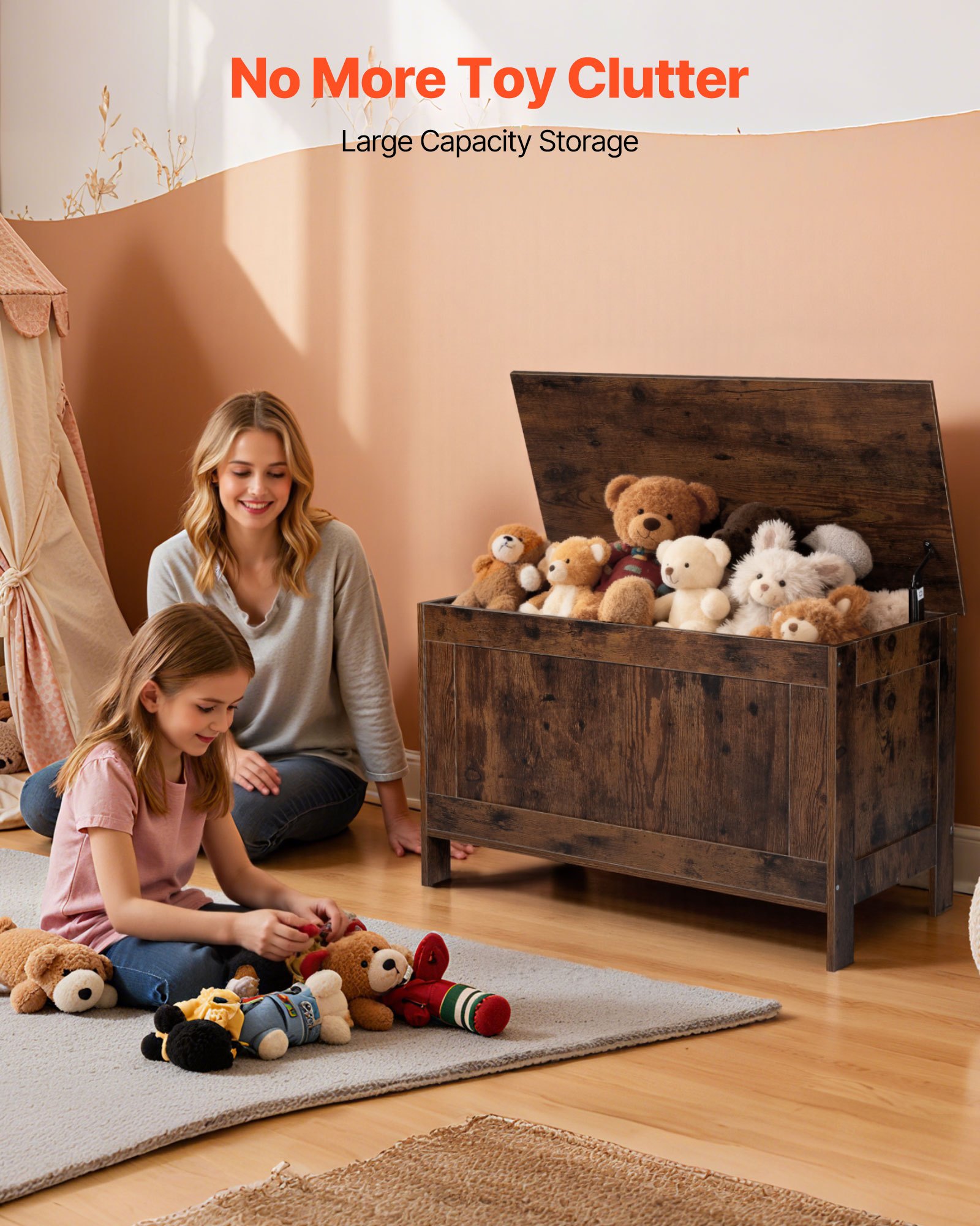 VEVOR Wooden Toy Chest Bench – 29.7 x 15.3 x 18.9 Inches