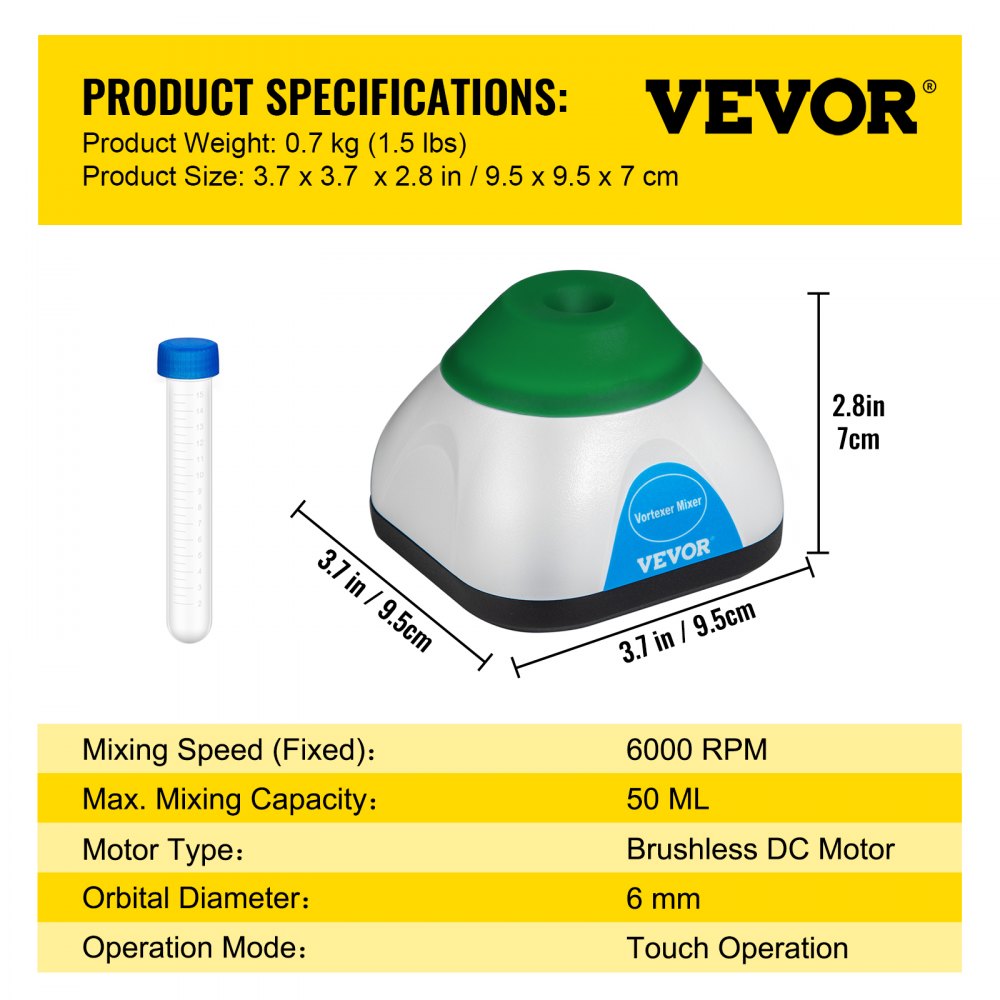 VEVOR Vortex Mixer, 6000rpm Mini Vortex Mixer Shaker Touch Function USB ...