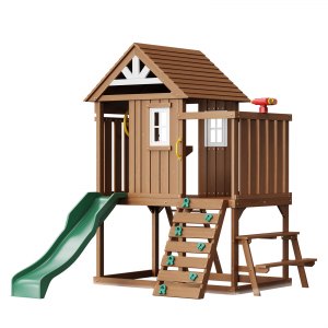 VEVOR Outdoor Wooden Playhouse Kids Garden Game Cottage with Slide ...