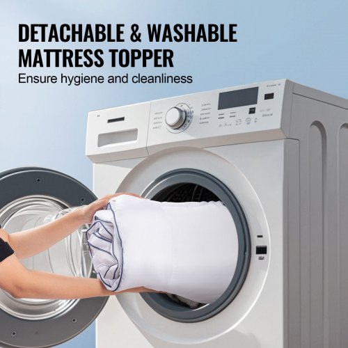 VEVOR Mattress Topper Fiber Fill Detachable & Washable Queen Size 1 in ...