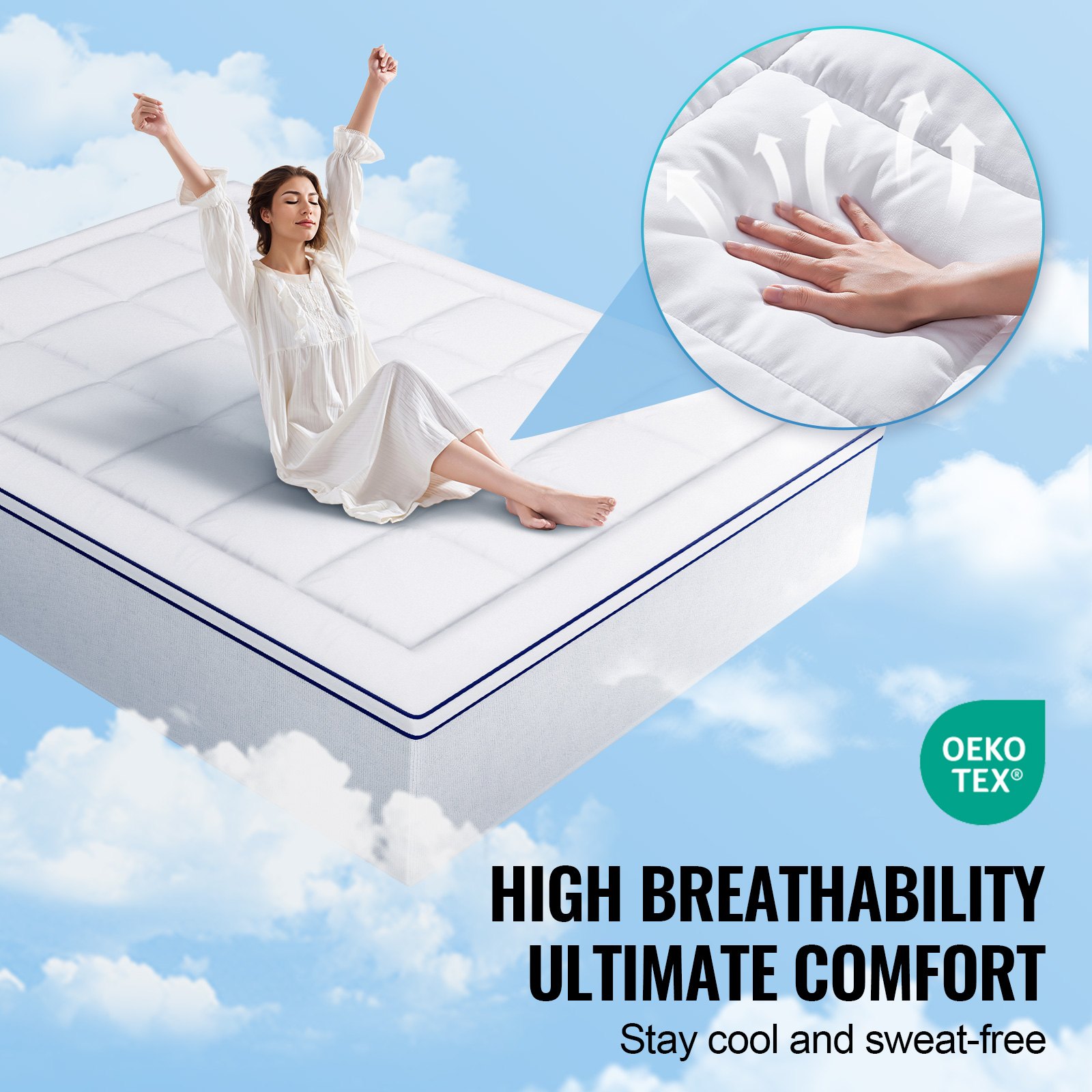 VEVOR Mattress Topper Fiber Fill Detachable & Washable Queen Size 1 in ...