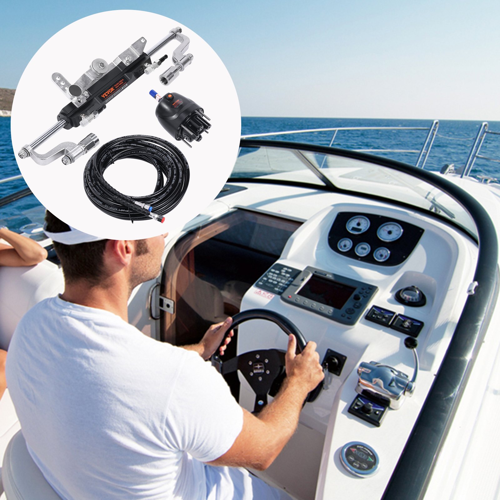 VEVOR Hydraulic Outboard Steering Kit, 300HP, Marine Boat Hydraulic ...
