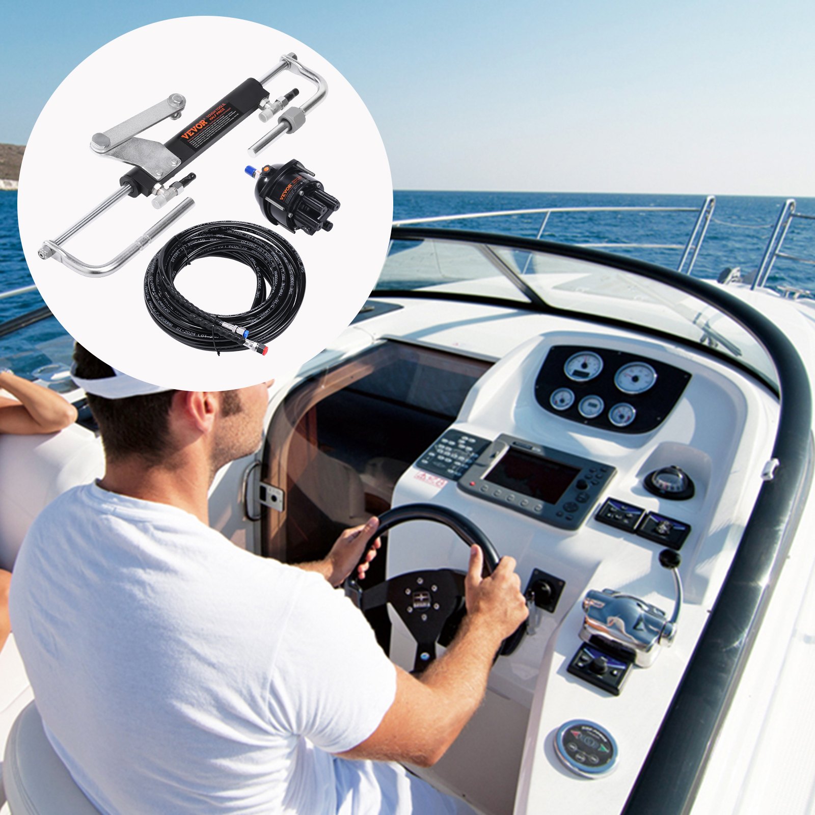 VEVOR Hydraulic Outboard Steering Kit, 90HP, Marine Boat Hydraulic ...