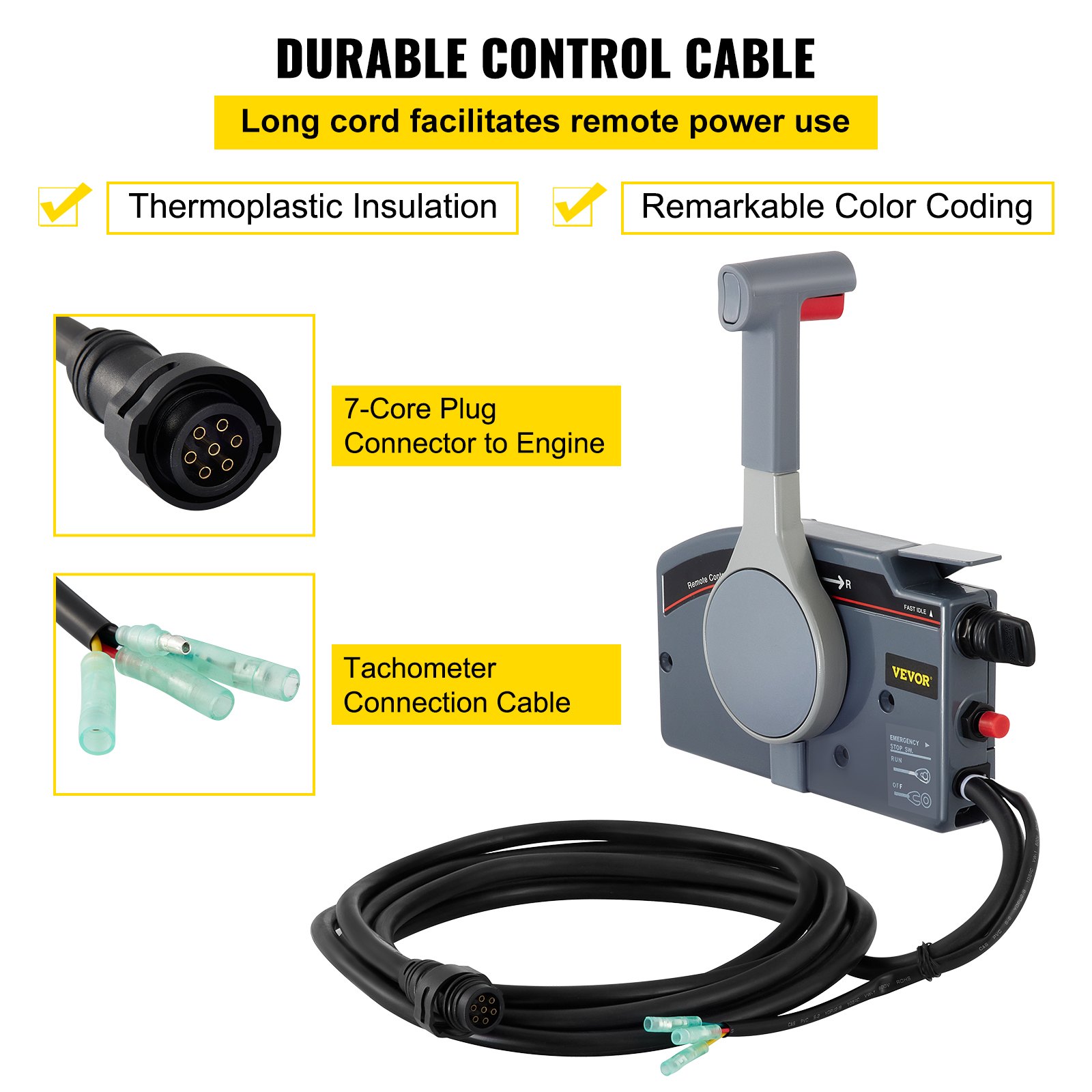 Outboard Throttle Remote Control for YAMAHA 703-48230-12,Pull to Open 7 ...