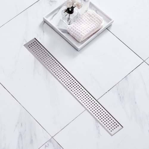 VEVOR 24Inch Linear Shower Drain with Square Pattern Grate,Brushed 304 ...