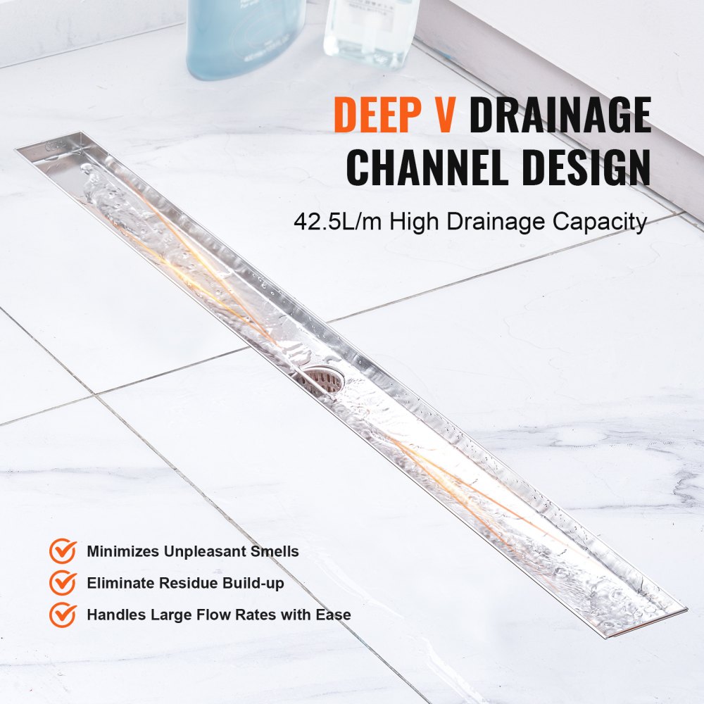 VEVOR 36Inch Linear Shower Drain Offset with Tile Insert Cover,Brushed ...