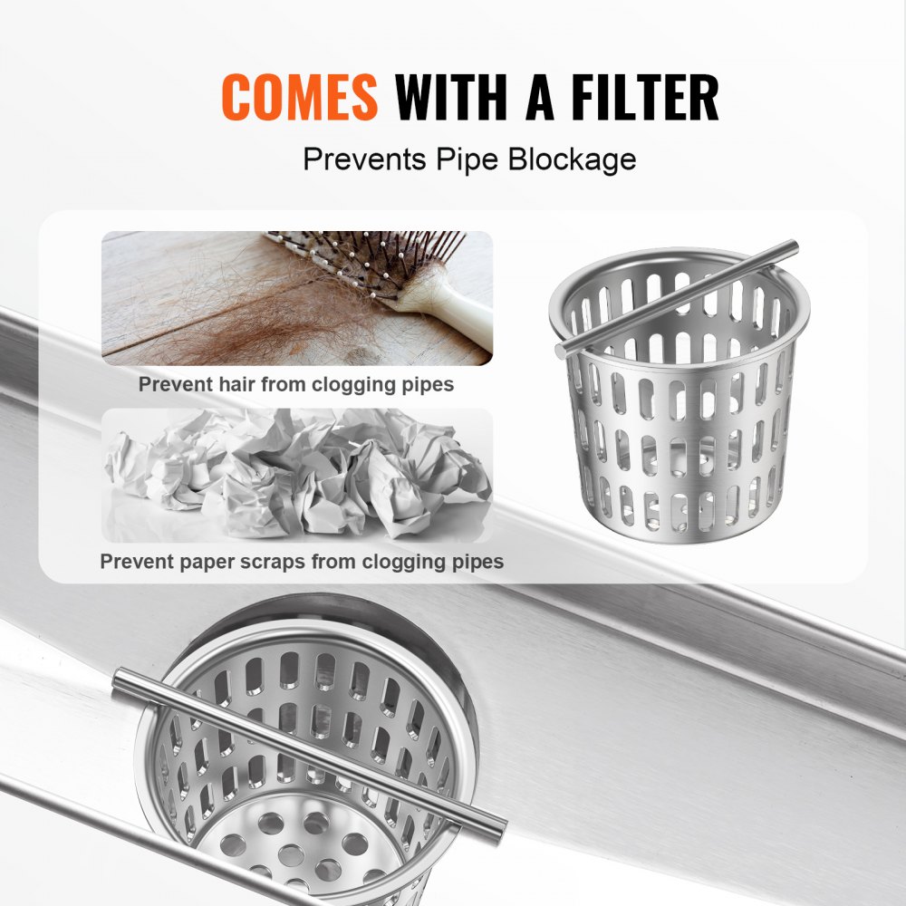 VEVOR 24Inch Linear Shower Drain Offset with Tile Insert Cover,Brushed ...