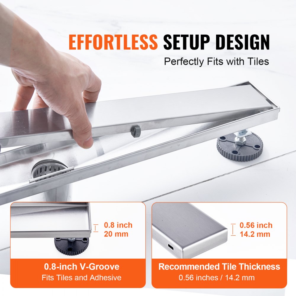 VEVOR 24Inch Linear Shower Drain Offset with Tile Insert Cover,Brushed ...