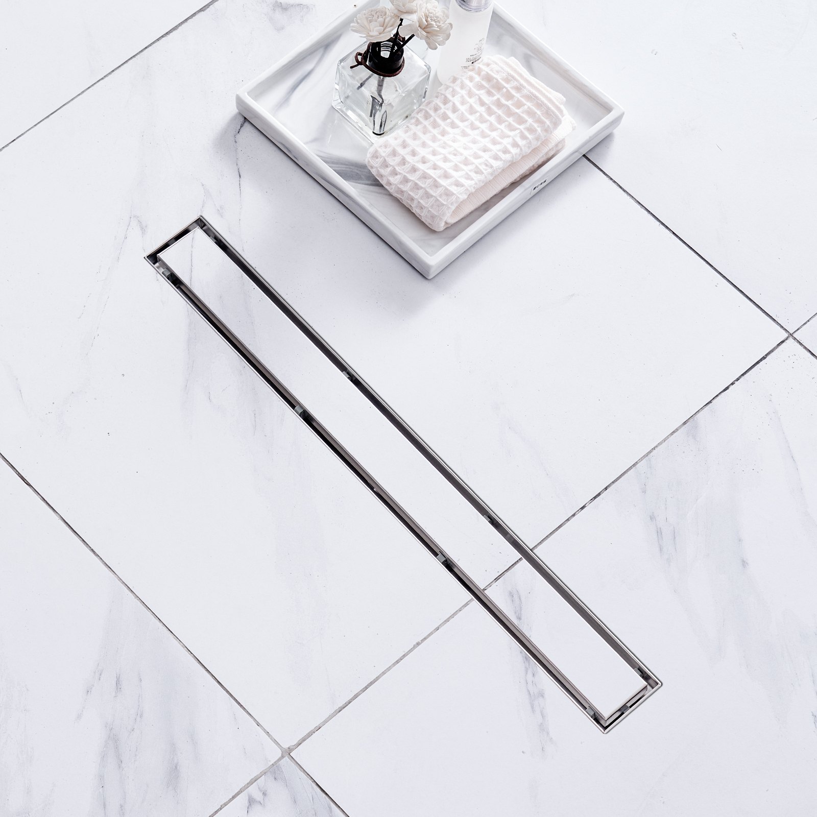 VEVOR 610mm Linear Shower Drain Offset with Tile Insert Cover,Brushed ...