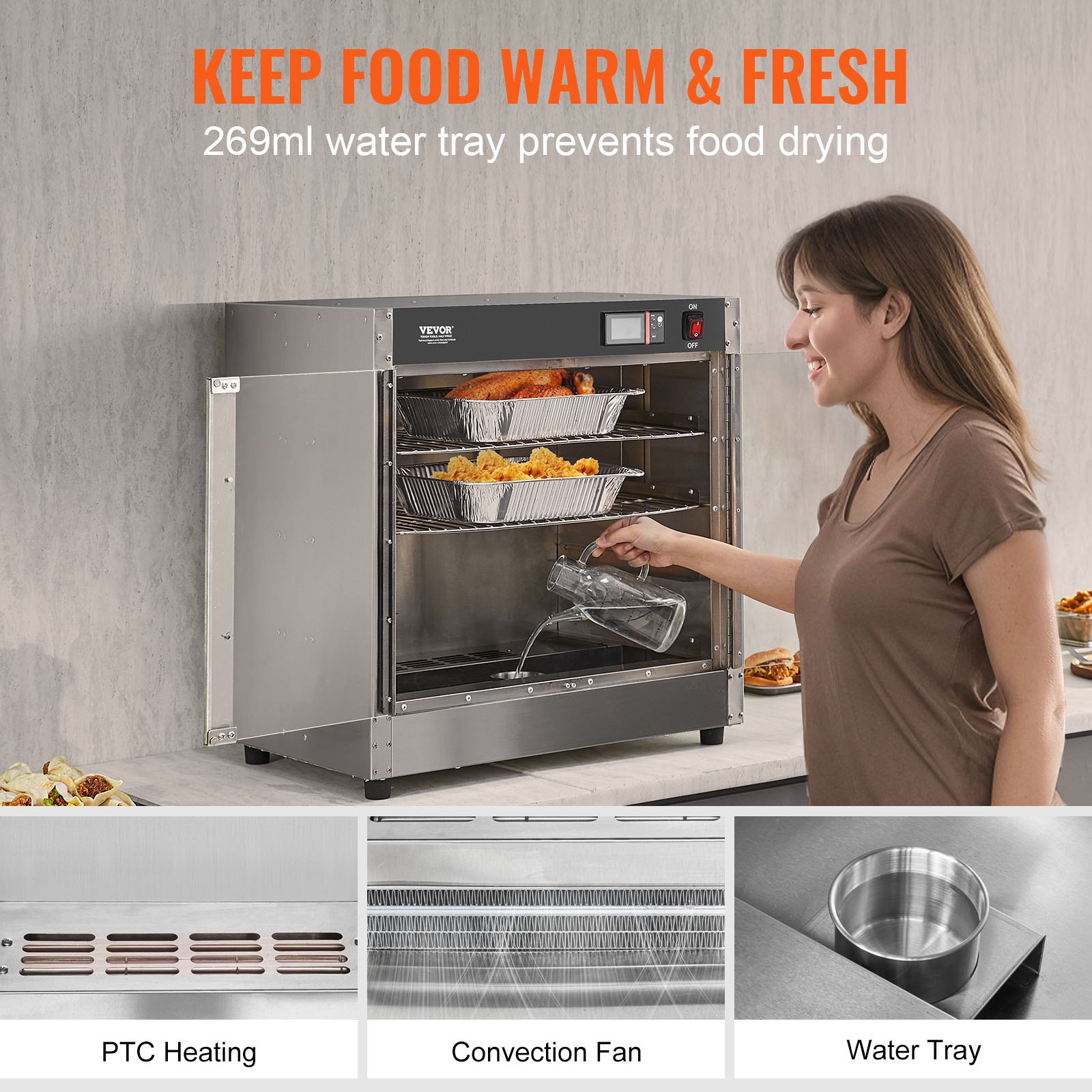 VEVOR Hot Box Food Warmer, 4-Tier Concession Warmer with Water Tray, 4 ...