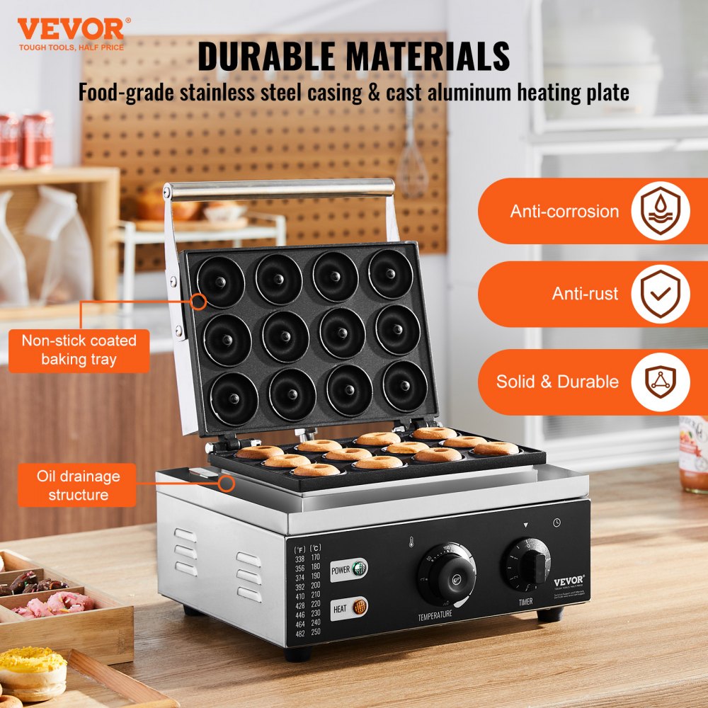 VEVOR Electric Donut Maker, 1550W Commercial Doughnut Machine with Non ...