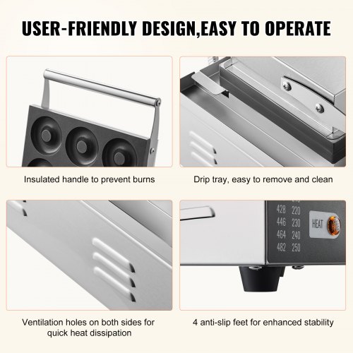 VEVOR Electric Donut Maker, 1550W Commercial Doughnut Machine with Non ...
