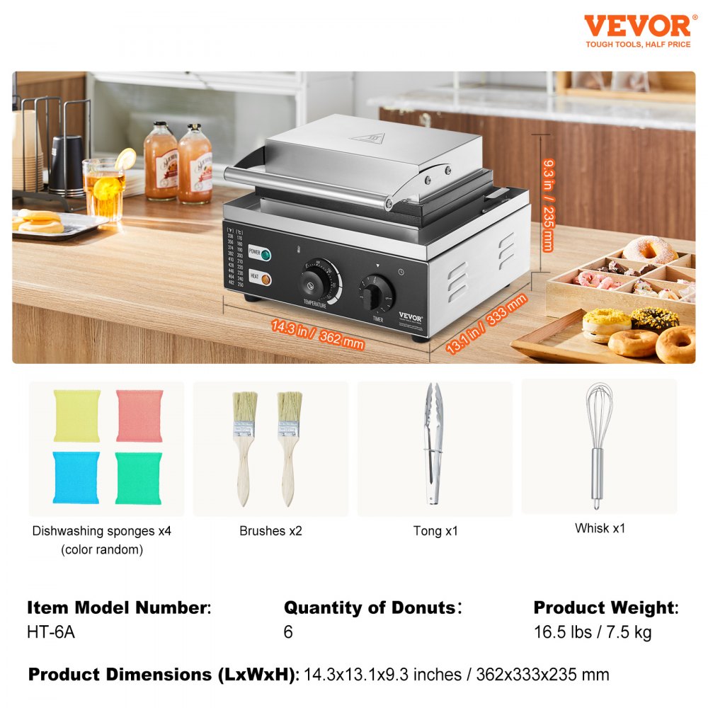 VEVOR Electric Donut Maker, 1550W Commercial Doughnut Machine with Non ...
