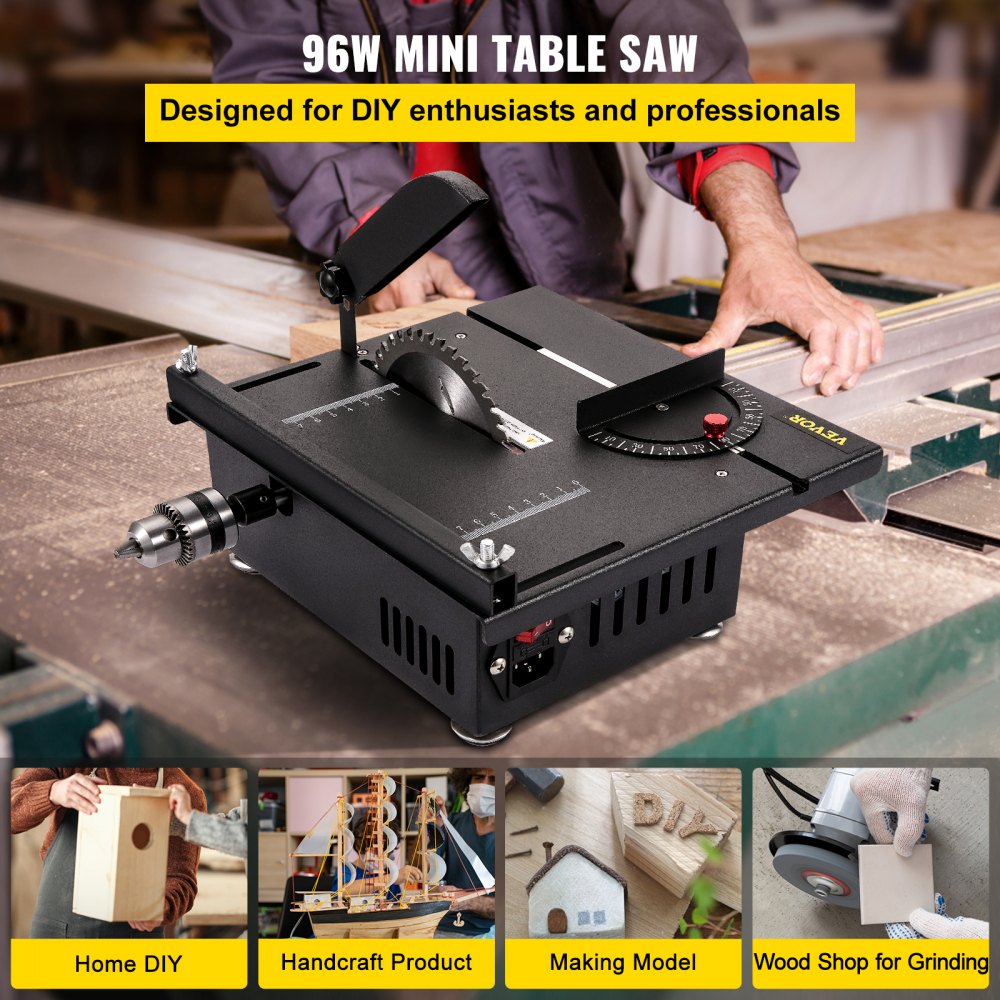 VEVOR Mini Table Saw, 200W Hobby Table Saw for Woodworking, 0-90 Angle ...