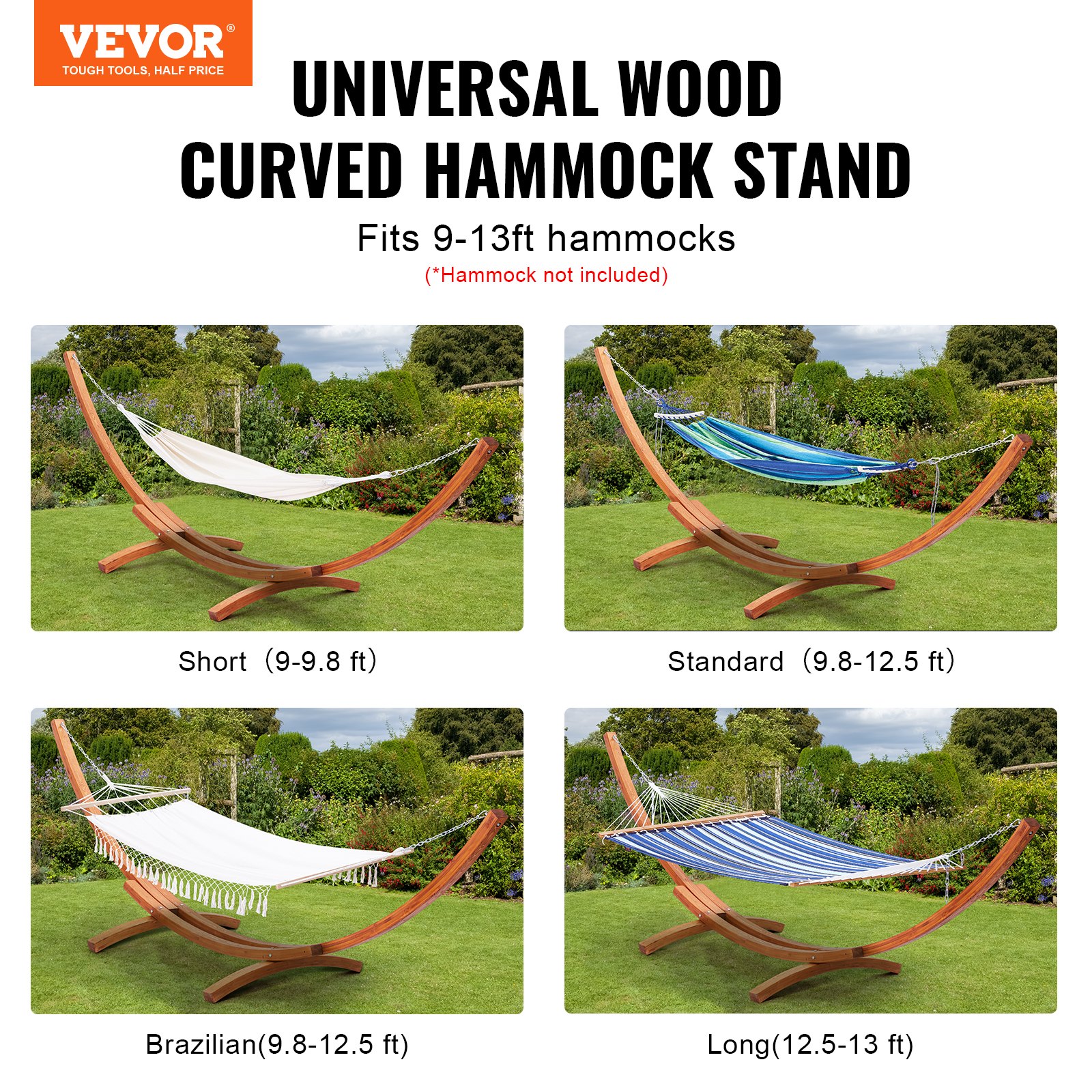VEVOR Wooden Hammock Stand 475 lbs Capacity Hammock Frame Fits 9-13 ft ...